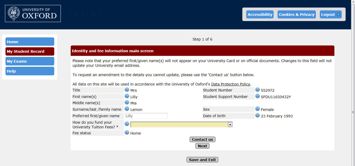 Student Self Service | University of Oxford
